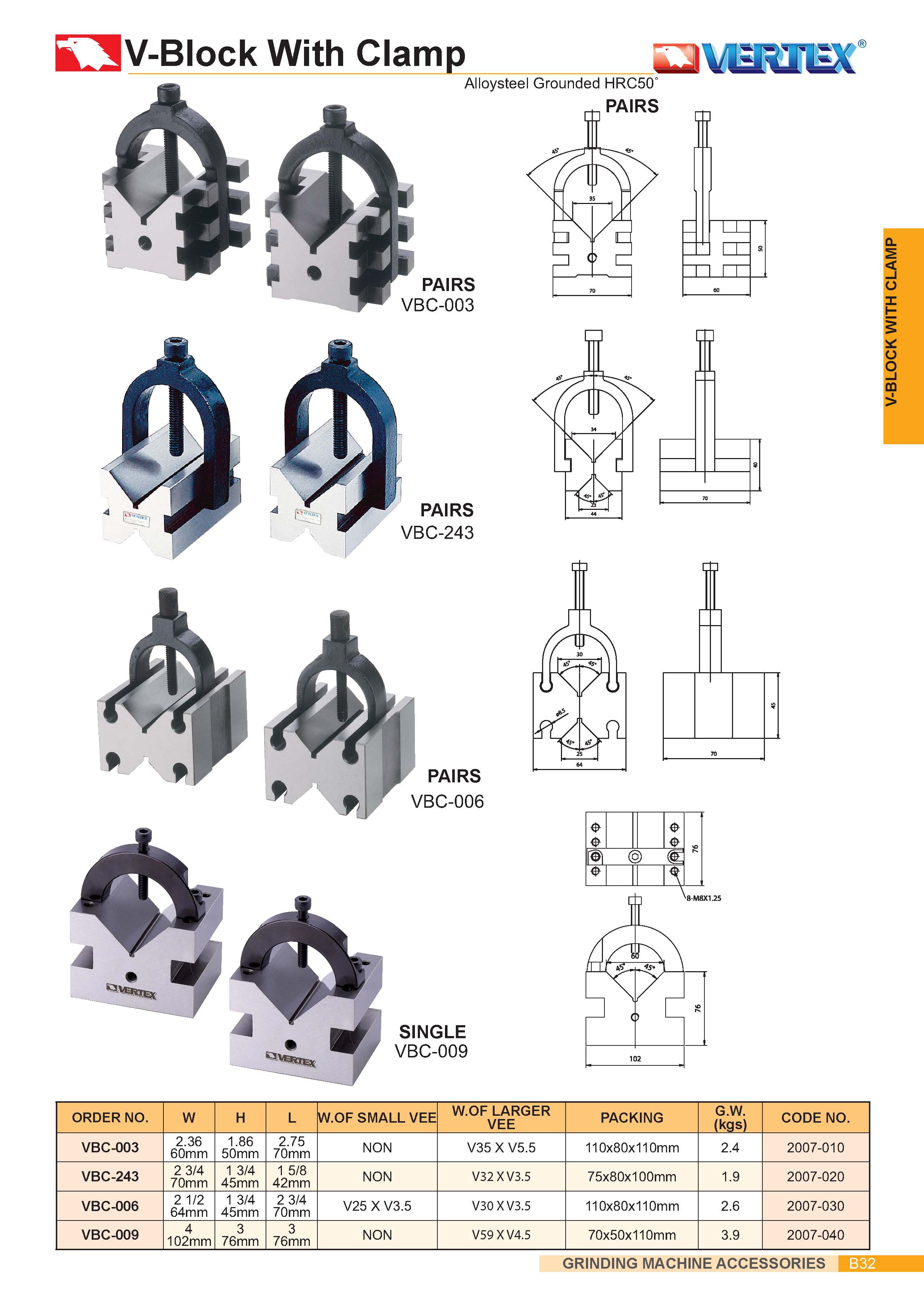 Vertex Precision Vee Blocks 60 x 50 x 70mm