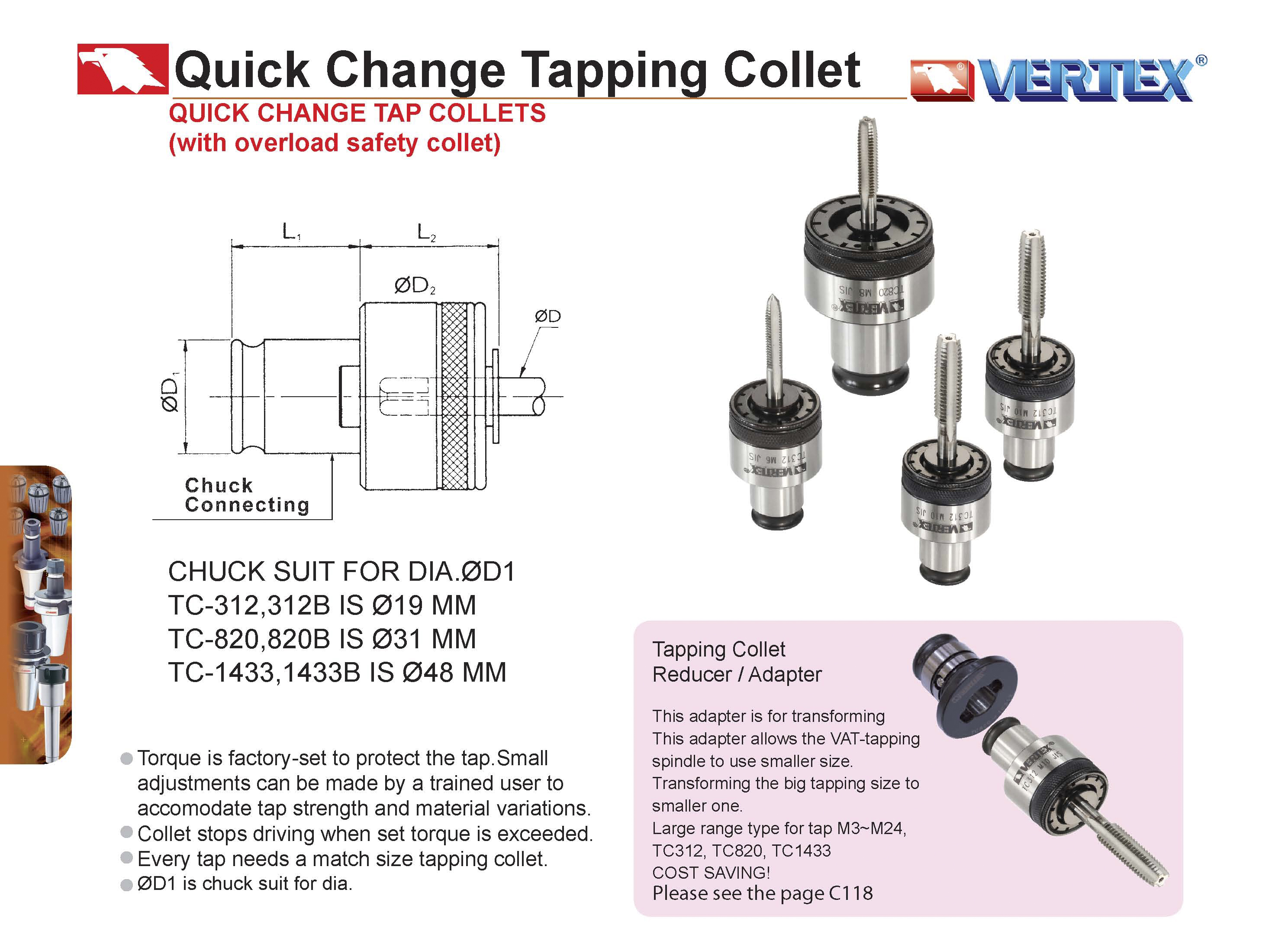 M8 Type 2 Quick Change Tapping Collet ISO 529 With Adjustable Torque ...