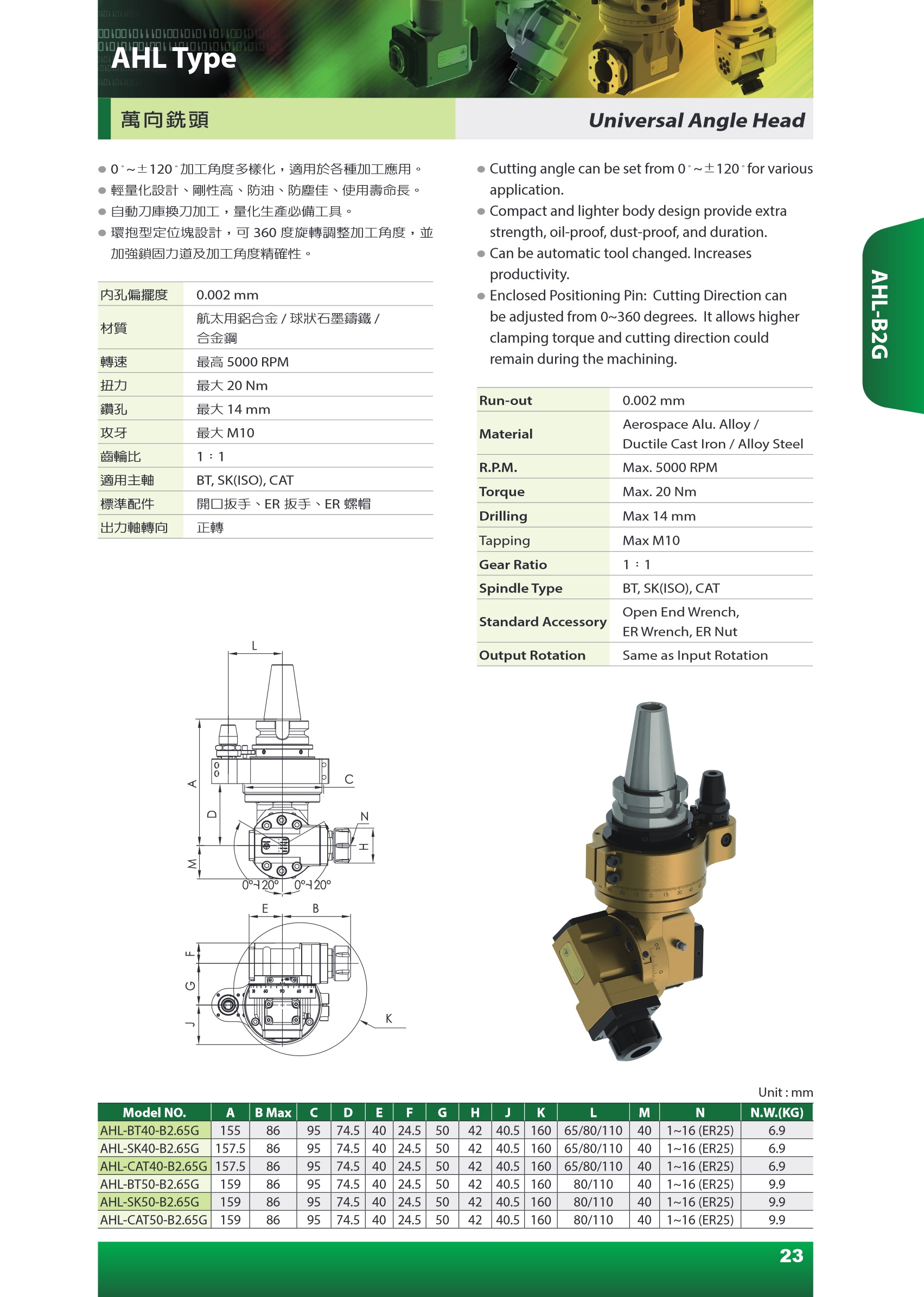 Universal Angle Head BT40 ER25